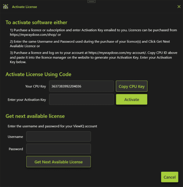 Licence Management - MyXrayDose